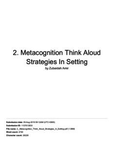 Metacognition Think Aloud Strategies In Setting Cooperative Think-Pair- Share/Square to Develop ...